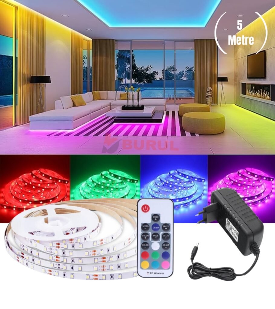 5 Metre 20 Renk RF Kumandalı Renk Değiştiren RGB Şerit Led Işık Seti SB ...